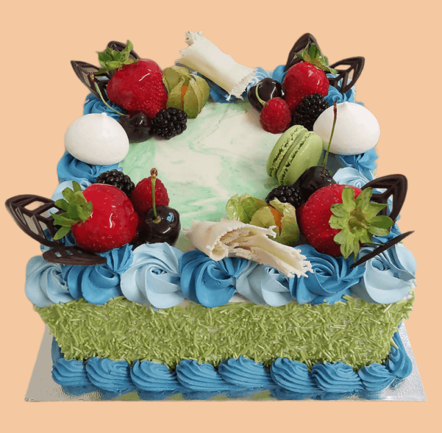 Square Green and blue Cream Party Cake | Marble Green Glaze | – Medcakes